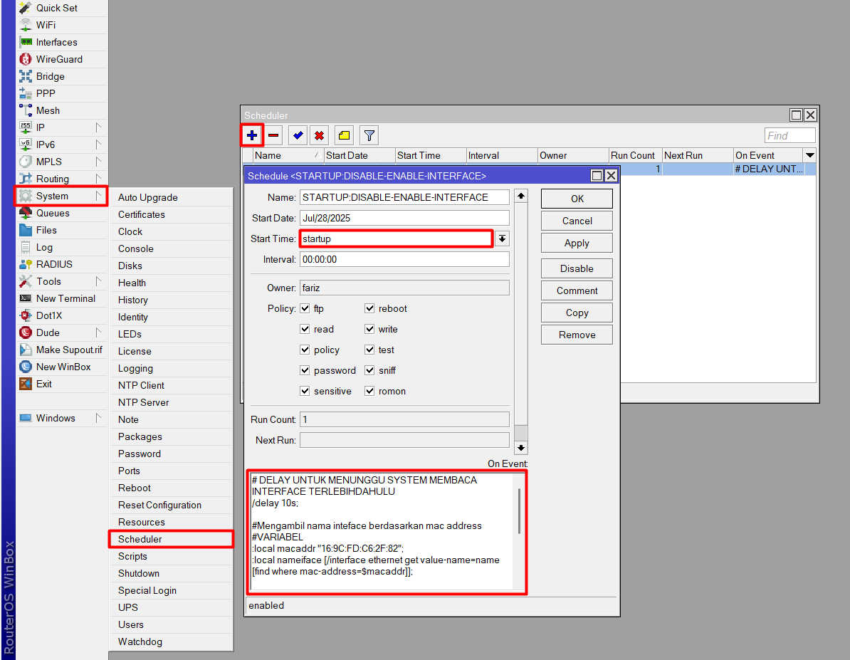 MikroTik Scripting: Disable & Enable Interface – Blog Warscloud